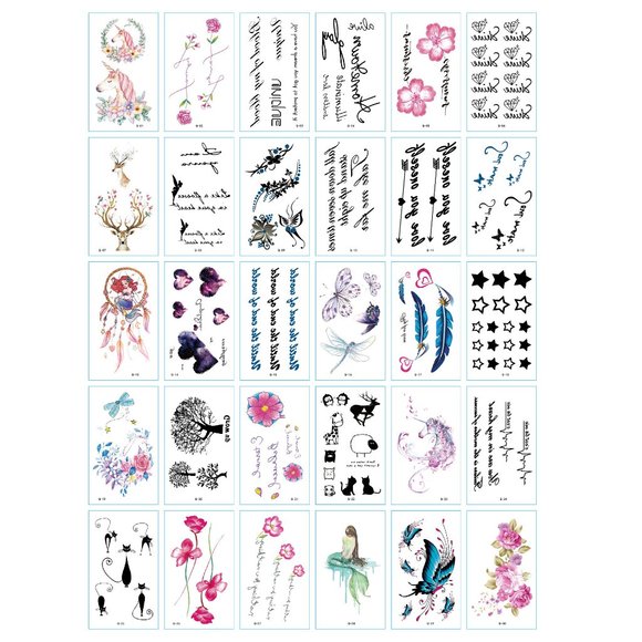 Makeup | Mix Temporary Tattoos Set Flower Butterflies Hearts Tattoos 3 Sheets | Poshmark